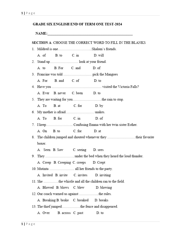 G6 ENGLISH TEST-2024 | PDF