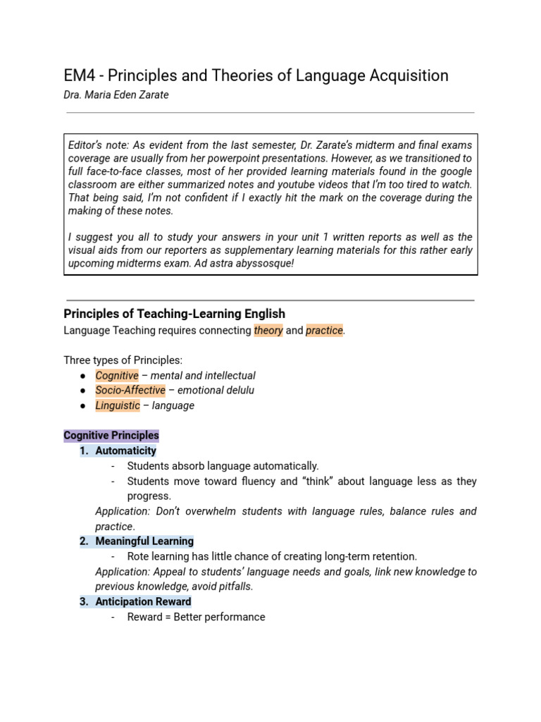 Language Acquisition Principles | PDF | Second Language Acquisition | Learning