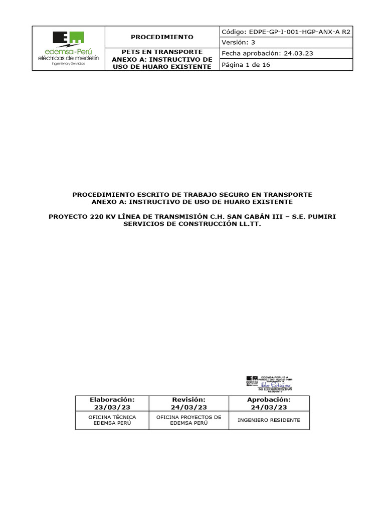 Edpe-Gp-I-001-Hgp-Anx-A R2 Uso de Huaro Existente | PDF | Transporte ...