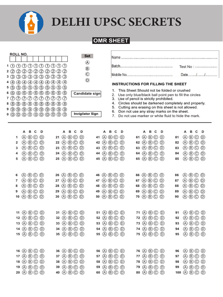 OMR Sheet-Copy Export | PDF | Writing Implements | Optical Character ...