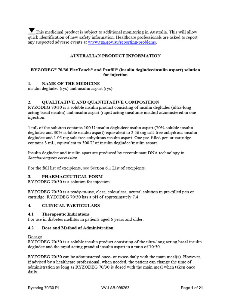 Ryzodeg Product Information 13 | PDF | Hyperglycemia | Hypoglycemia
