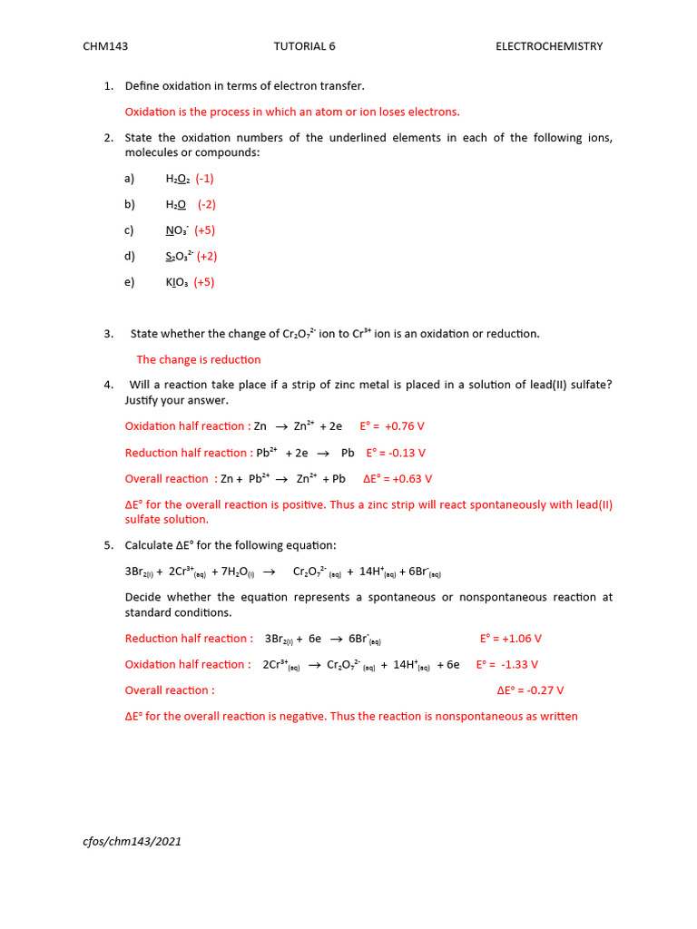 Electrochemistry Tutorial Guide | PDF | Redox | Electrochemistry
