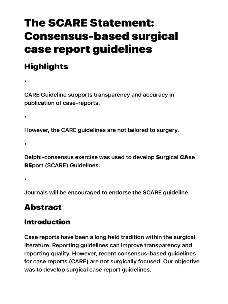 The SCARE Statement - Consensus-Based Surgical Case Report Guidelines ...