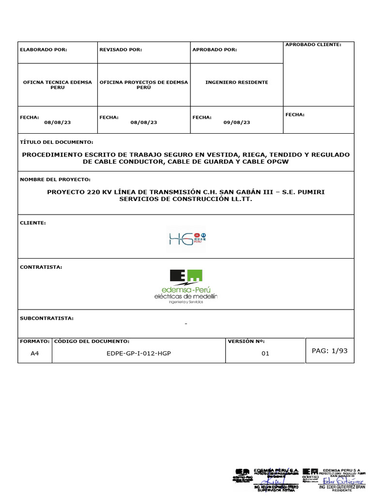 Edpe-Gp-I-012-Hgp Vestida, Riega, Tendido y Regulado de Cable Conductor ...