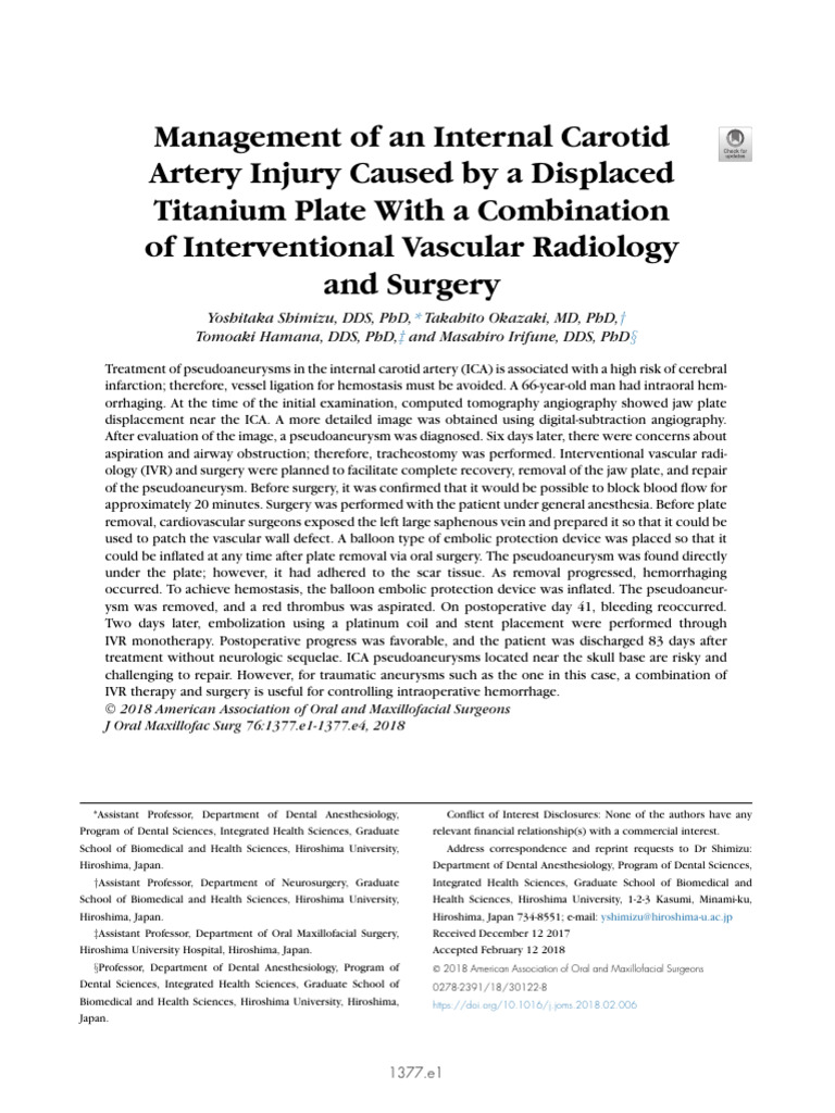 Management of An Internal Carotid Artery Injury Caused B - 2018 ...