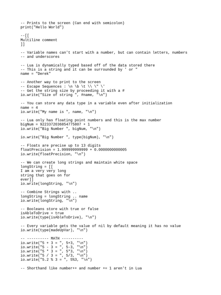 Luatutorial | Download Free PDF | Boolean Data Type | Data Type