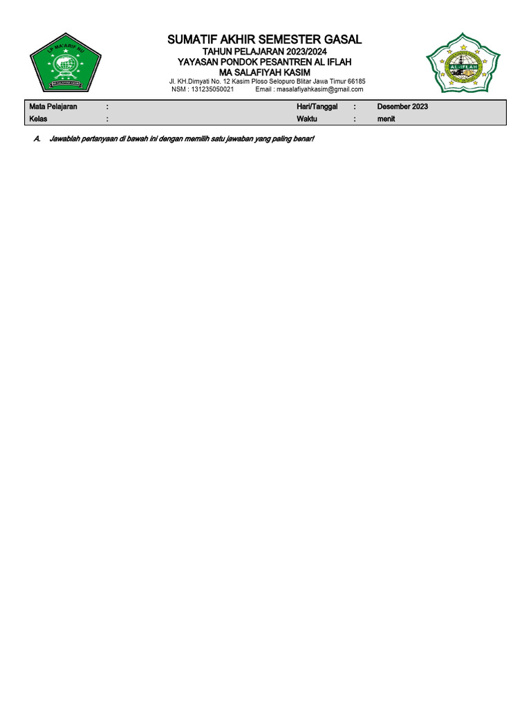 Template Soal SAS MA 2023 | PDF