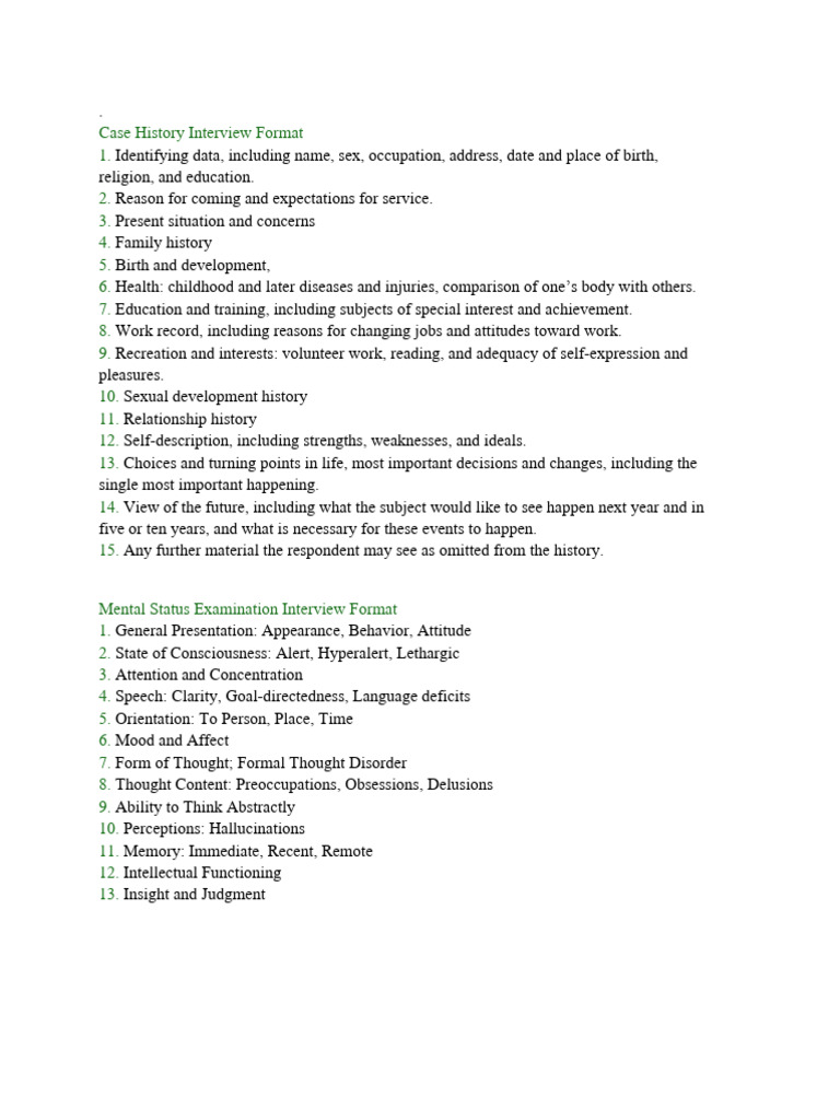 Case History and Mental Status Interview Guide | PDF | Self-Improvement ...