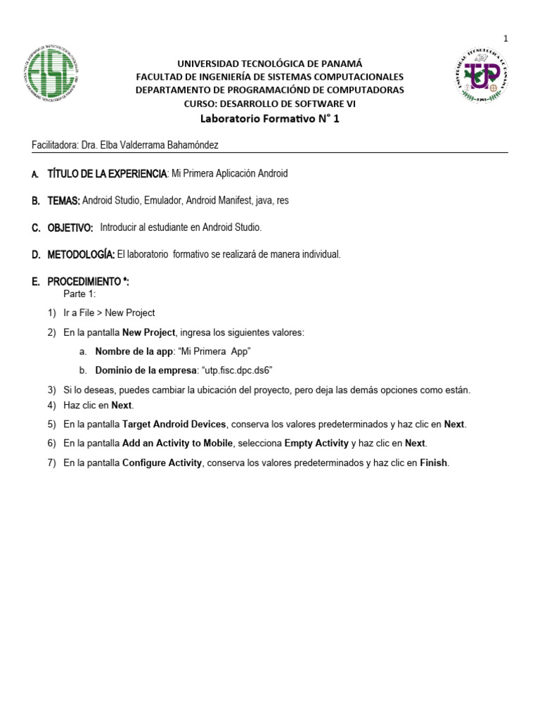 Lab 1 Mi Primera App PDF Aplicaci n Movil Android sistema