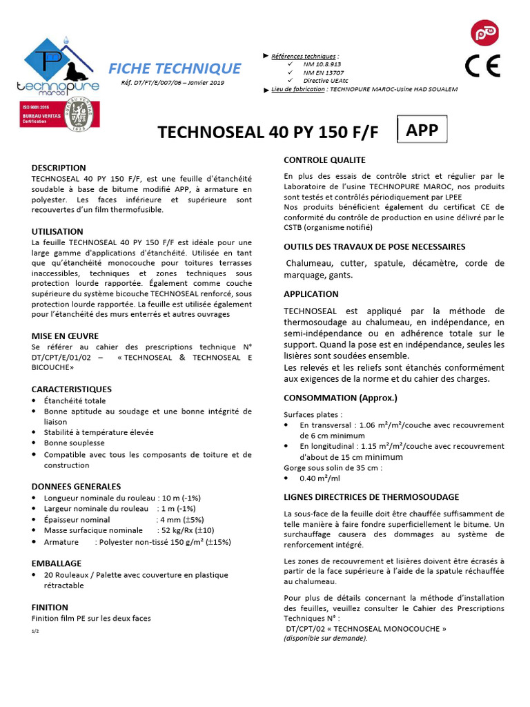 Feuille d'étanchéité TECHNOSEAL 40 PY 150 | PDF