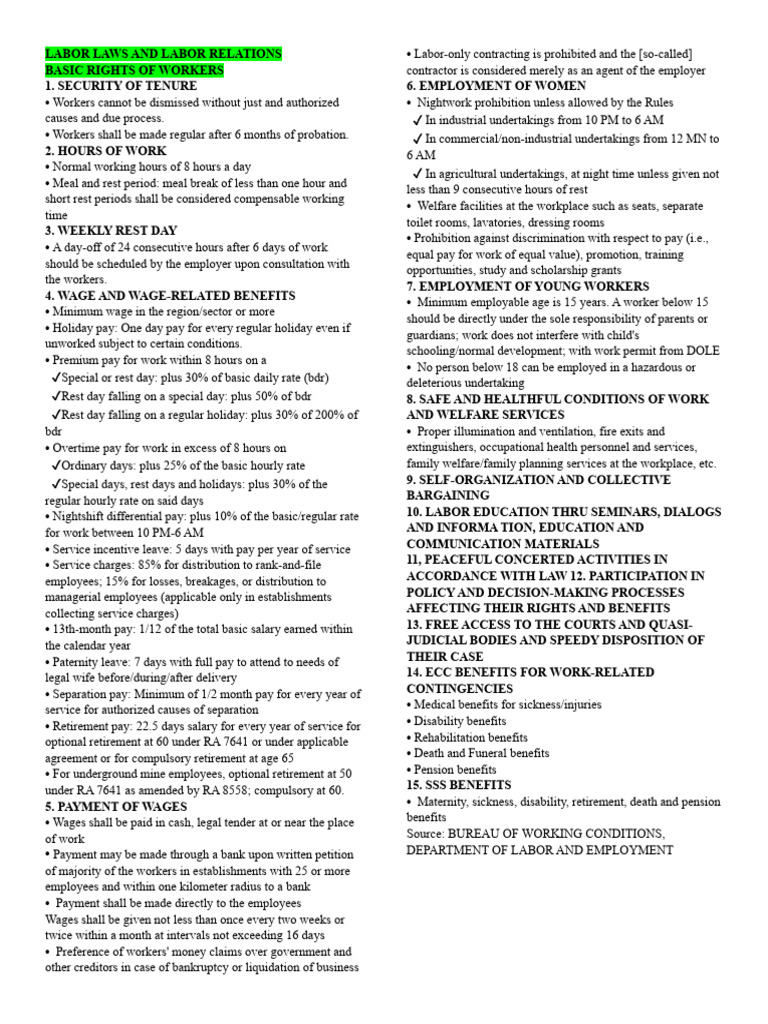 Essential Labor Rights and Laws Guide | PDF | Employment | Collective ...