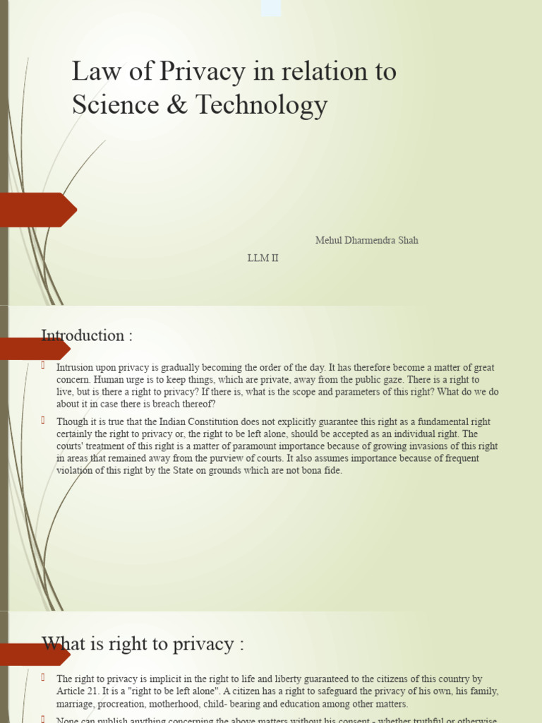 Privacy Law in Tech: An Overview | PDF | Right To Privacy | Privacy