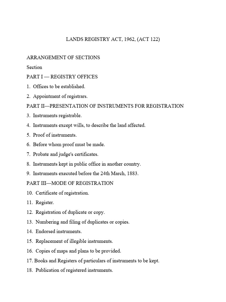 Land Registry Act 1962 (ACT 122) | PDF | Mortgage Law | Civil Law ...