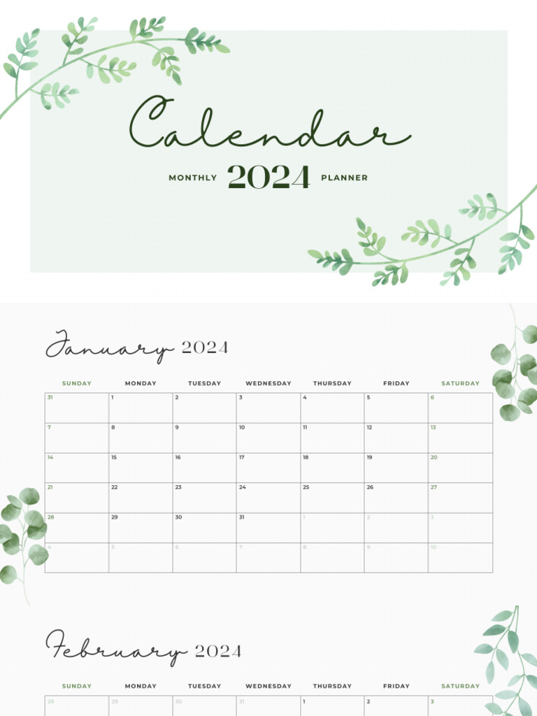 Green Simple Minimalist Monthly Calendar | PDF