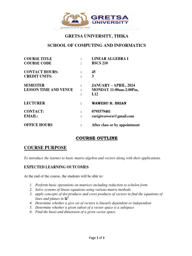 BSCS 210 - Course - Outline | PDF | Linear Algebra | Linear Map