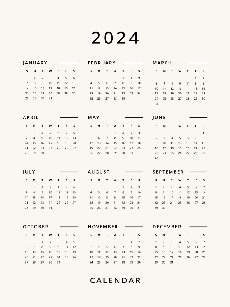Beige Minimalist 2024 Calendar Planner | PDF