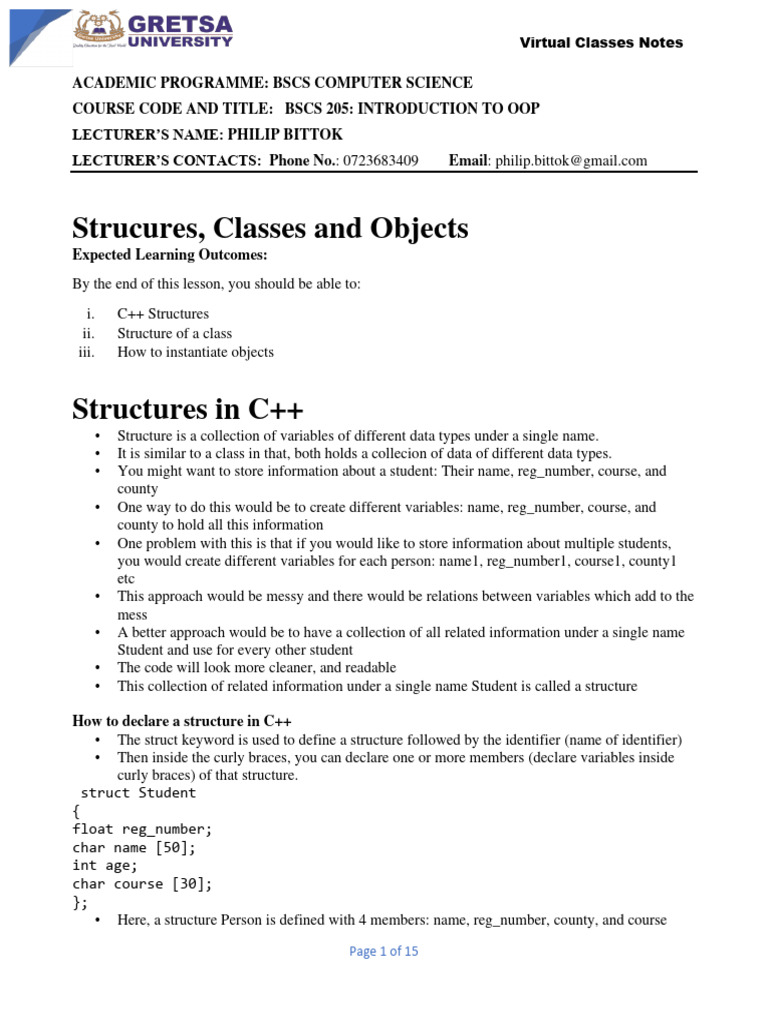 Lecture 6 Structures Classes And Objects Pdf Computer 9310