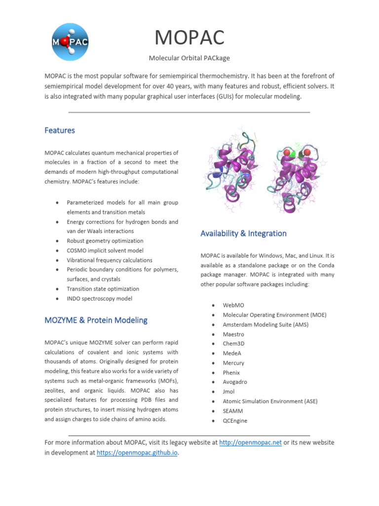 MOPAC One Pager | PDF | Molecules | Computational Chemistry