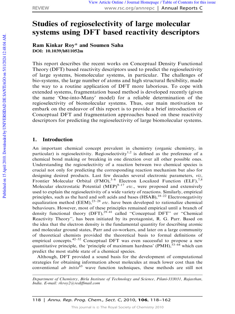 Studies of Regioselectivity of Large Molecular Systems Using DFT Based Reactivity Descriptors ...