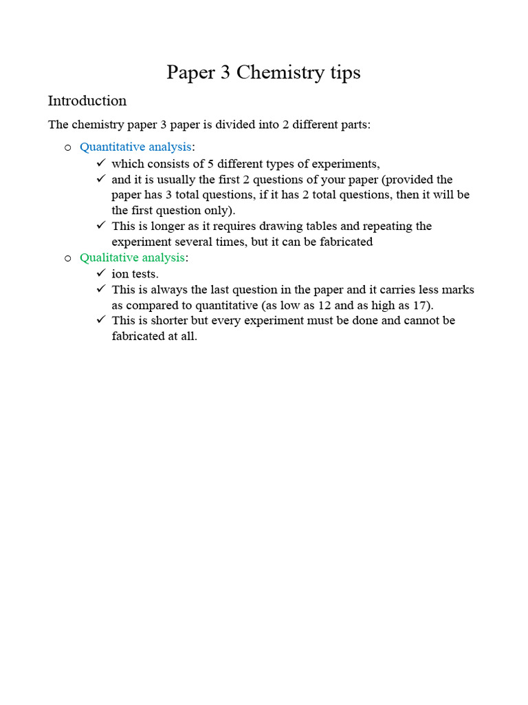 Paper 3 Chemistry Tips (Basheer Khaled) | PDF | Titration | Chemistry