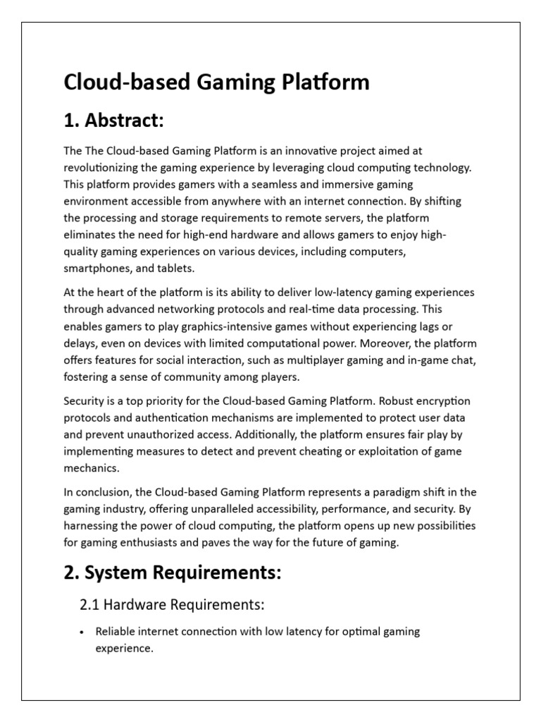 Cloud based Gaming Platform | PDF | Cloud Computing | Internet