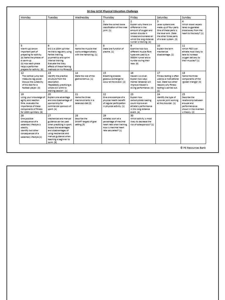 30 Day GCSE Physical Education Challenge | PDF | Blood