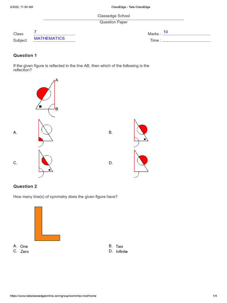 MULTIPLE ASSESSMENT - SYMMETRY_CLASS 7 | PDF | Symmetry | Rotation