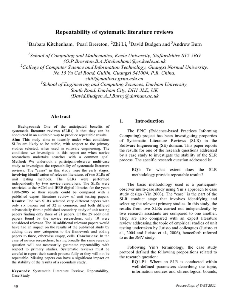 Kitchenham - Repeatability of Systematic Literature Reviews - 2010 ...