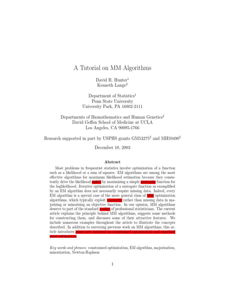 A Tutorial on MM Algorithms | Download Free PDF | Mathematical ... A Tutorial on MM Algorithms | Download Free PDF | Mathematical ...
