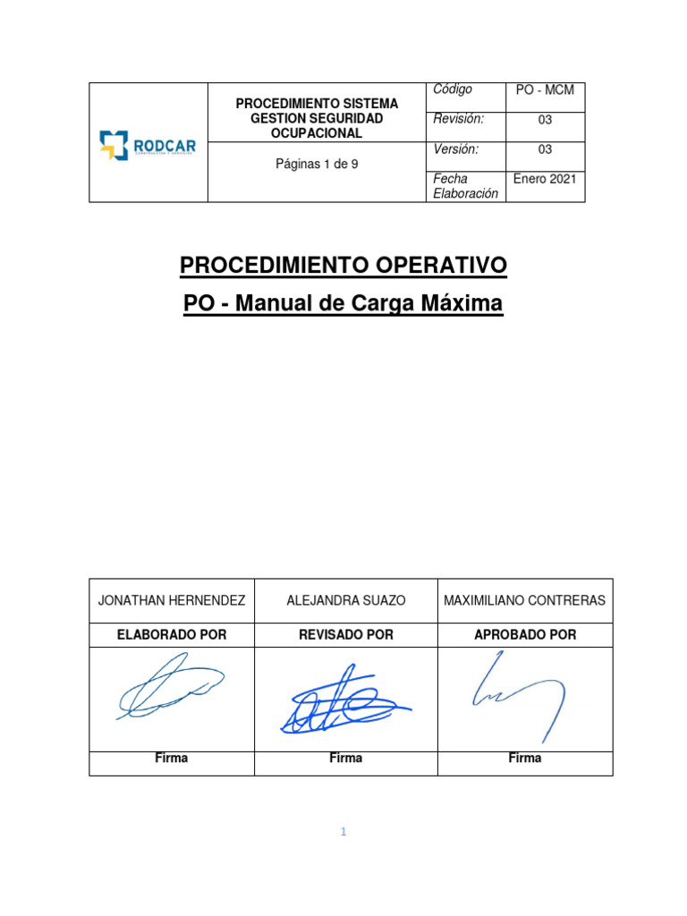 PO - Manual de Carga Maxima - Rodcar SpA | PDF | Máquina elevadora ...
