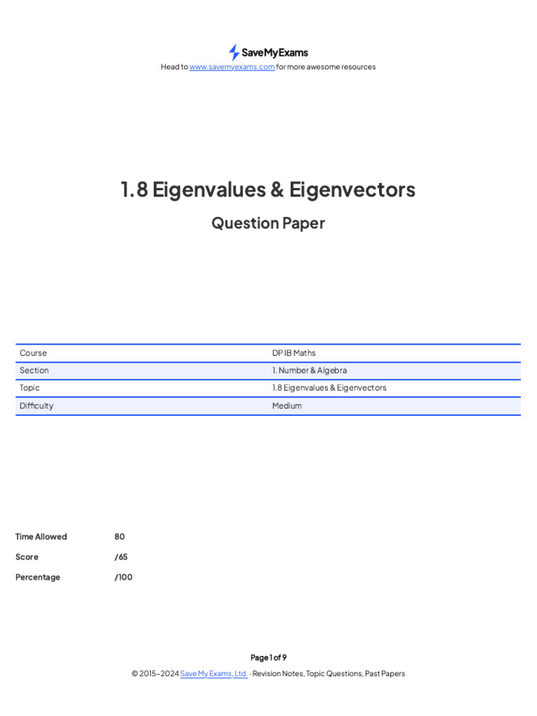 Eigen Values and Vectors Ai HL | PDF | Eigenvalues And Eigenvectors | Matrix (Mathematics)