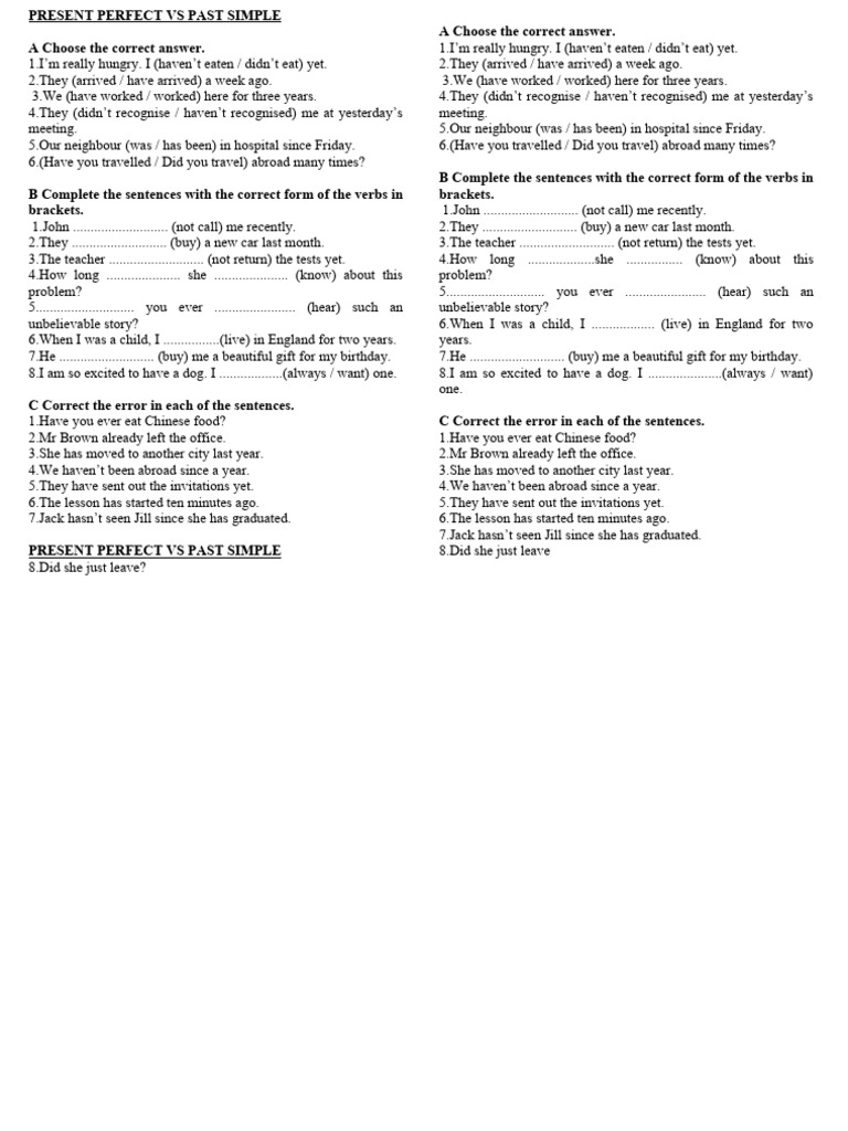 Present Perfect VS Past Simple | PDF | Linguistic Morphology | Languages