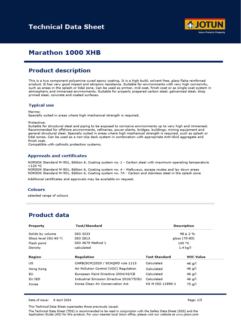 TDS 34002 Marathon 1000 XHB Euk GB | PDF | Corrosion | Epoxy