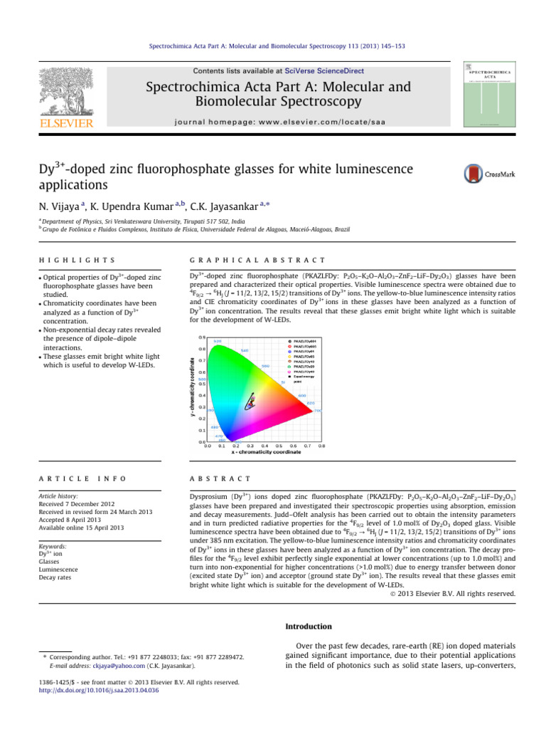 Dy3+-Doped Zinc Fluorophosphate Glasses For White Luminescence | PDF | Absorption Spectroscopy ...