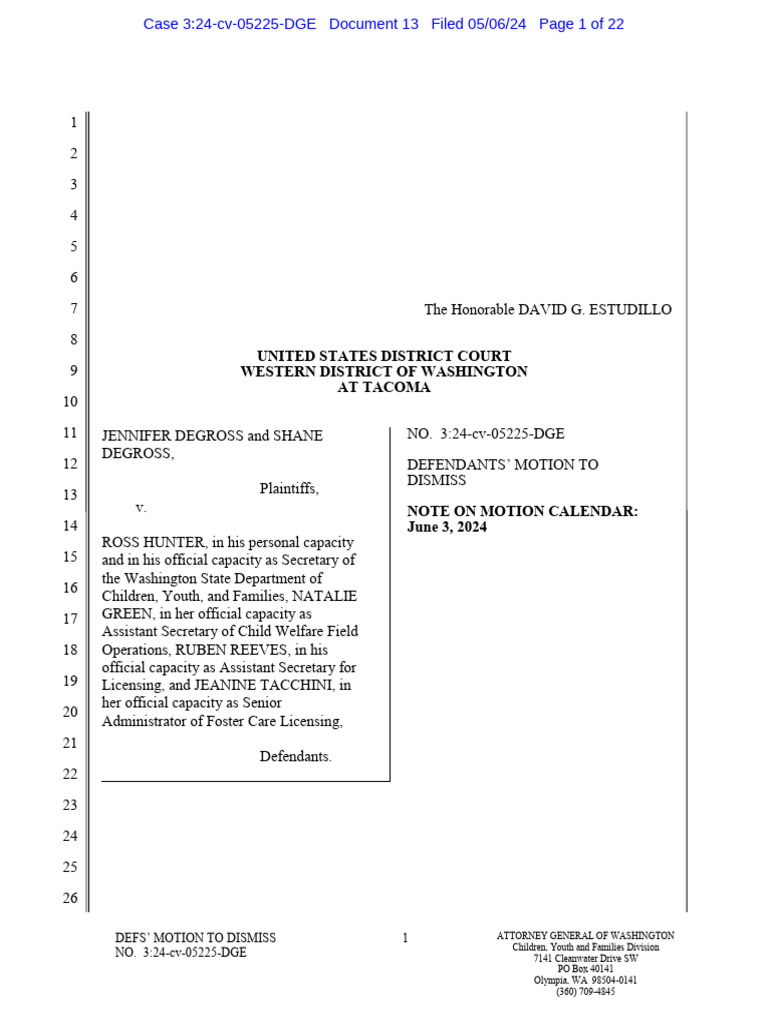 DeGross MTD | PDF | Standing (Law) | Federal Rules Of Civil Procedure