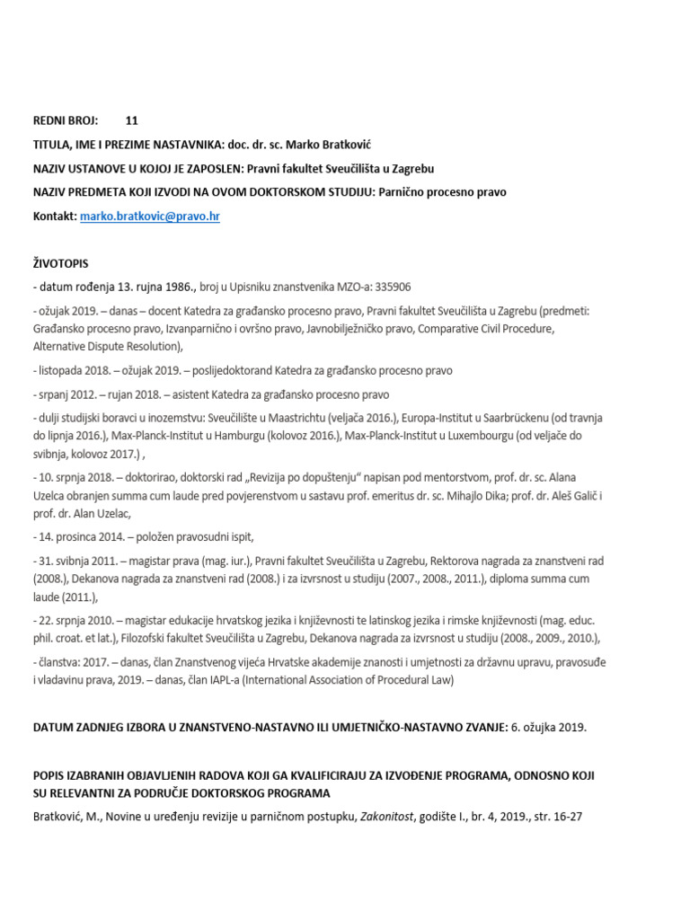 Marko Bratkovic Gradansko Procesno Pravo | PDF