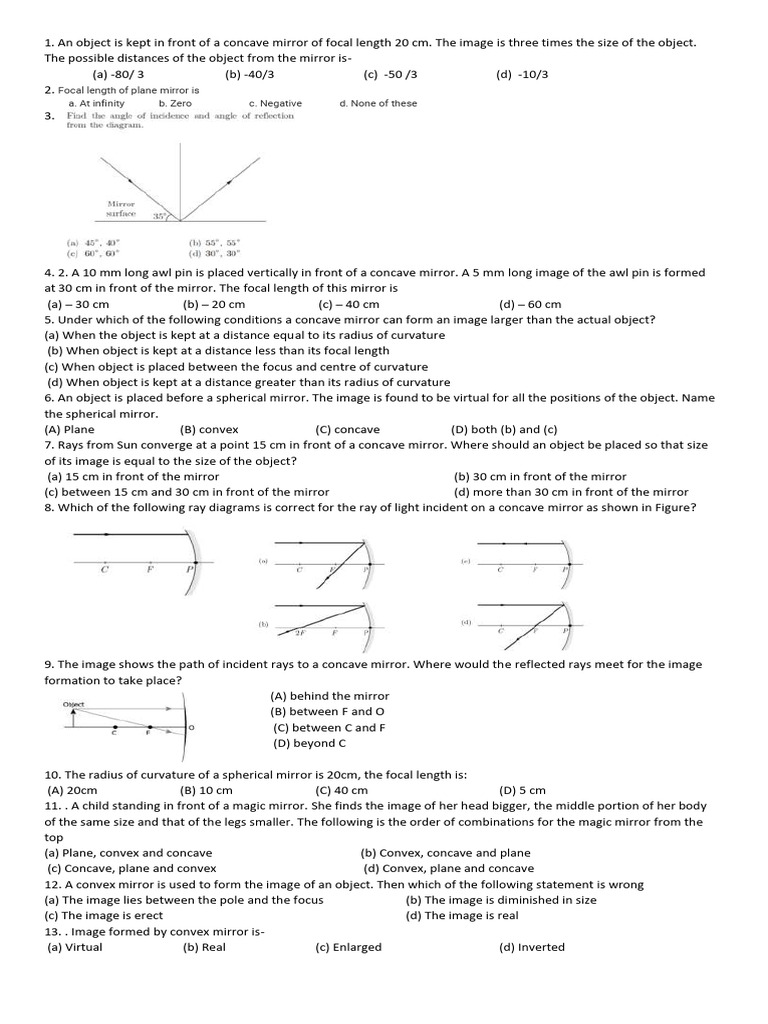 X Physics Practice | PDF | Mirror | Glass Engineering And Science
