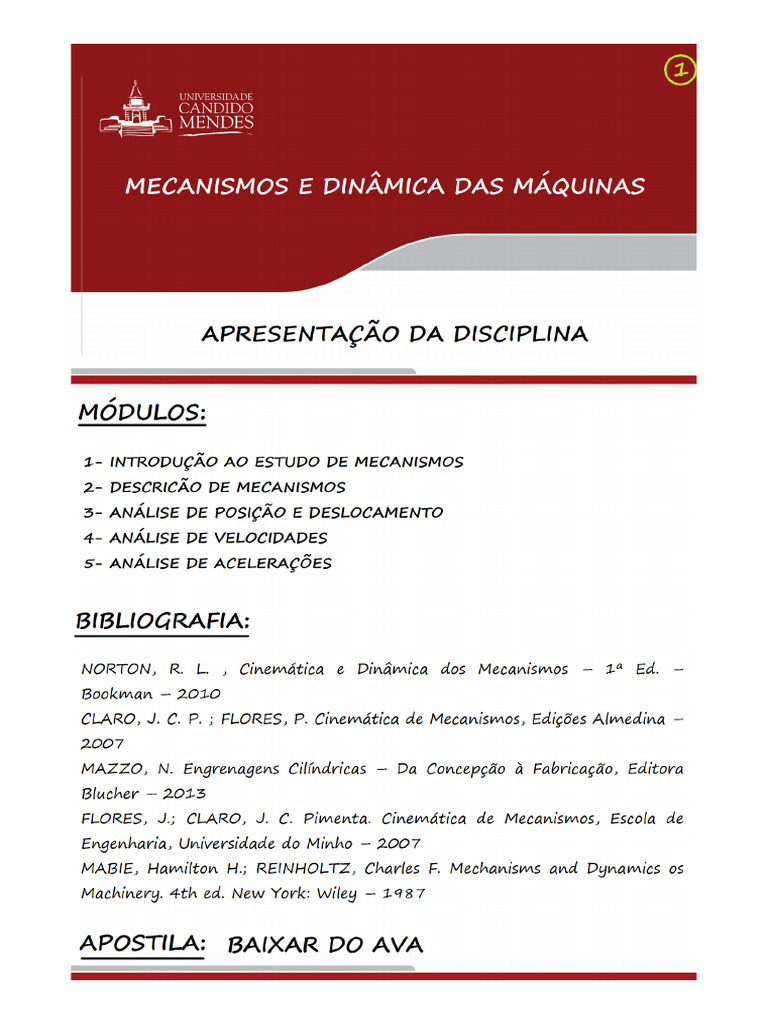Aula 01-Mecanismos e Din Maq-2022-08-15 | PDF