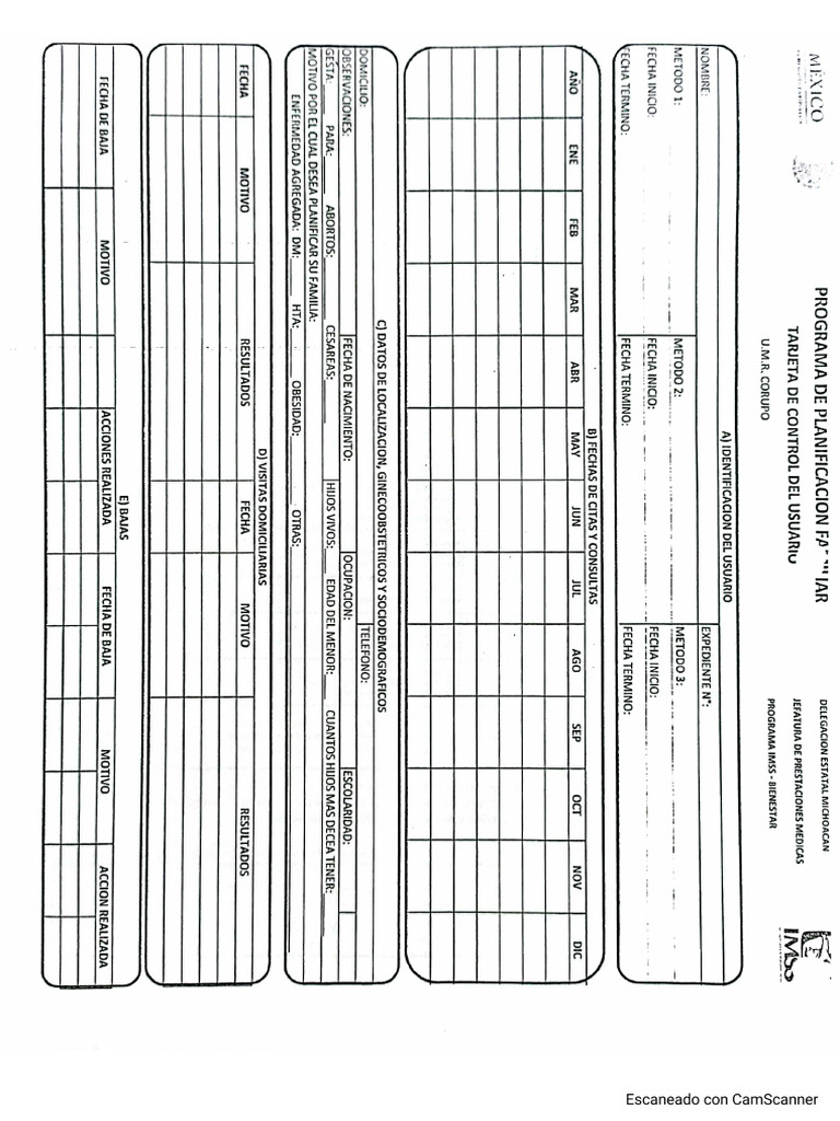 Tarjeta de control de planificacion familiar | PDF