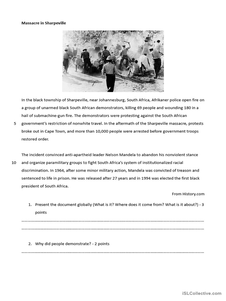 Massacre in Sharpeville Reading Comprehension | Download Free PDF ...