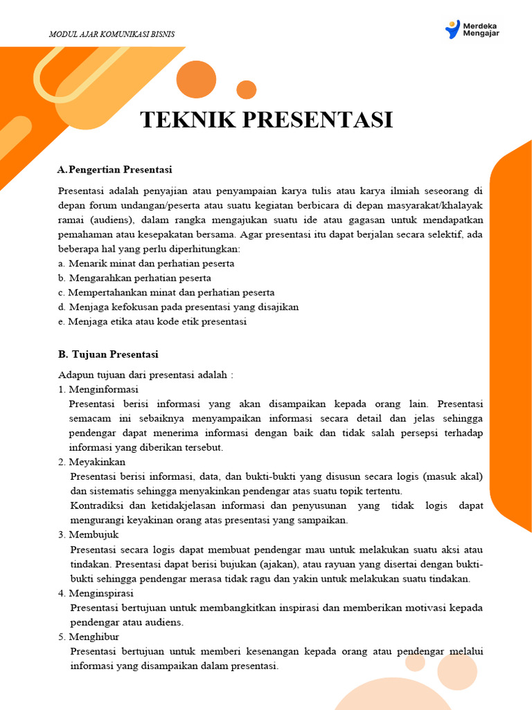 Teknik dan Tujuan Presentasi Bisnis | PDF