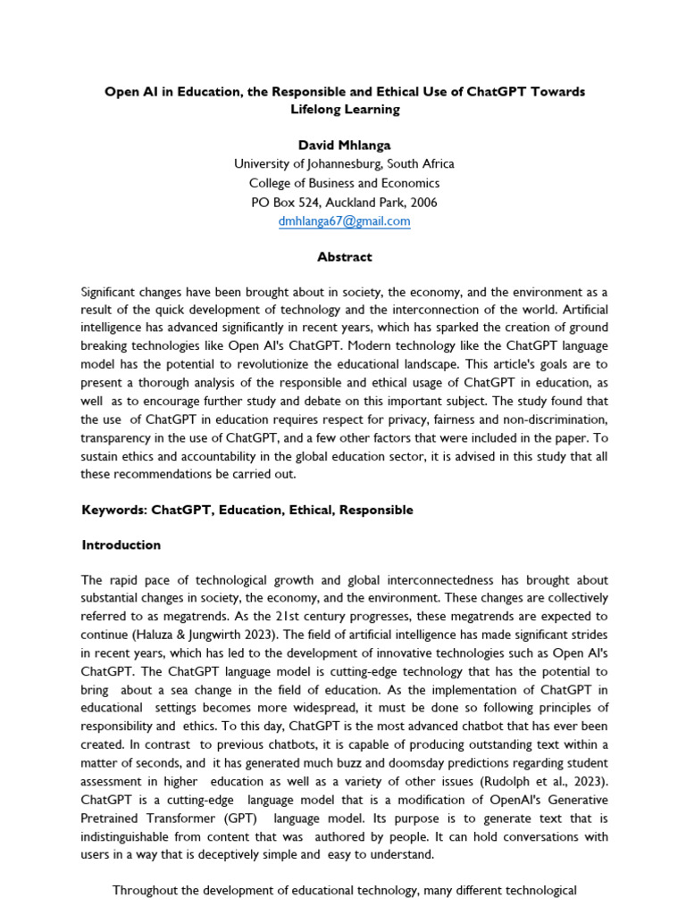 Open AI in Education, The Responsible and Ethical | Download Free PDF | Artificial Intelligence ...