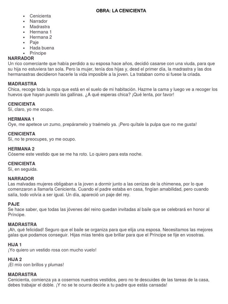 Cenicienta: Obra de Teatro Infantil | PDF | Caperucita Roja | Cenicienta