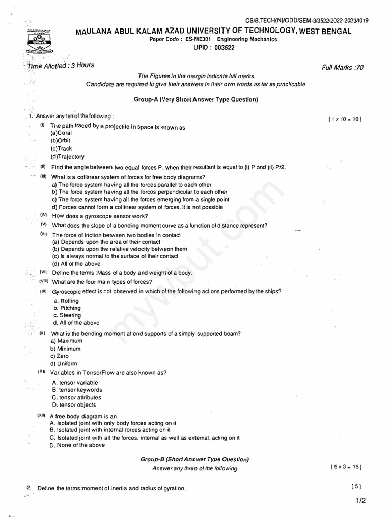 Engineering Mechanics Exam Paper | PDF | Force | Beam (Structure)
