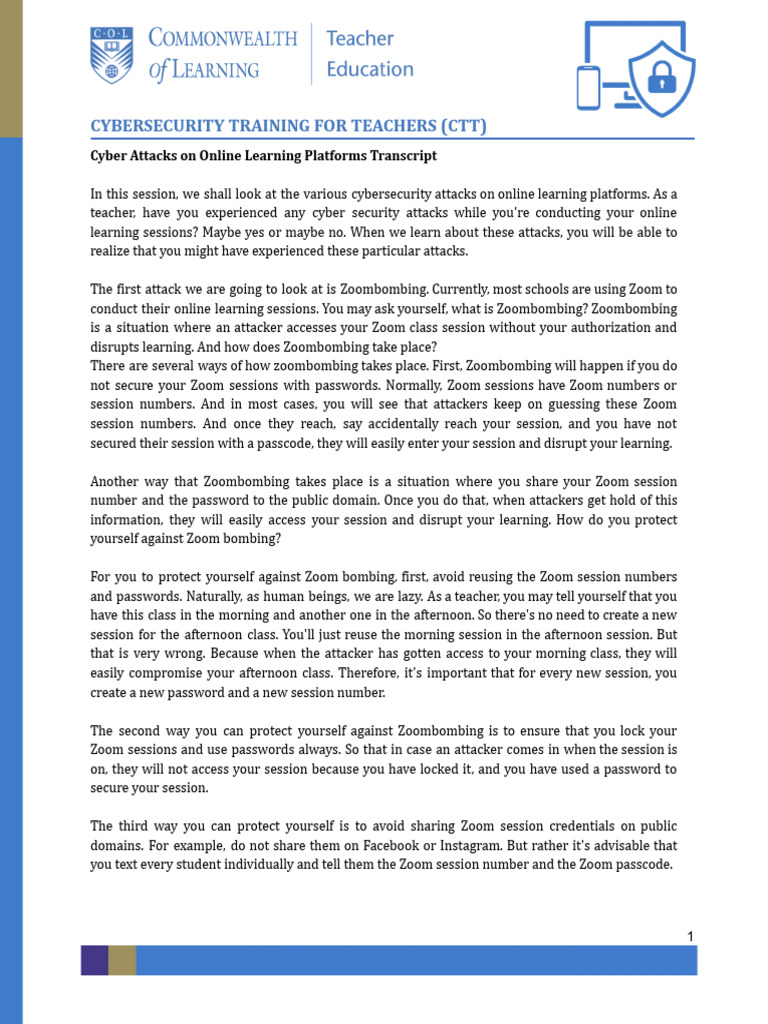 Week 4 Cyber Attacks On Online Learning Platforms Transcript | PDF ...