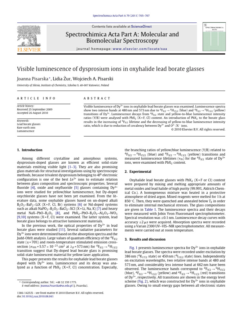 Visible Luminescence of Dysprosium Ions in Oxyhalide Lead Borate ...