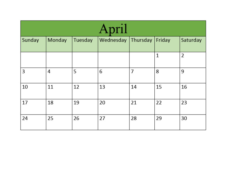 April 2011 Calendar | PDF