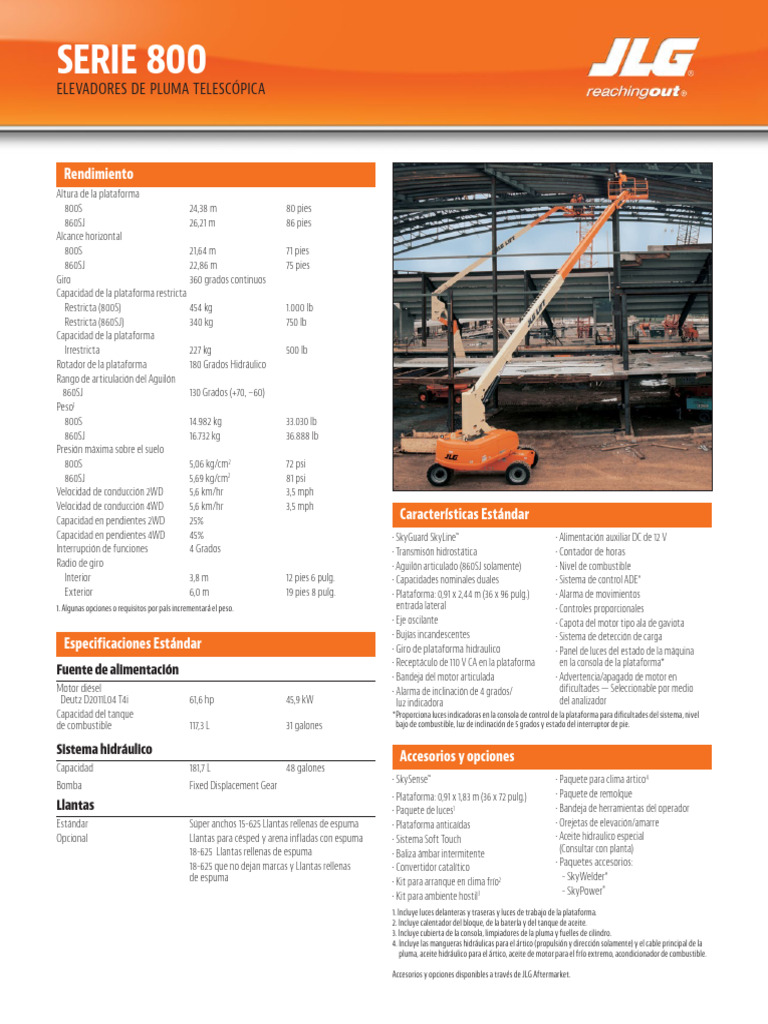 Ficha Tecnica JLG 800SJ | PDF