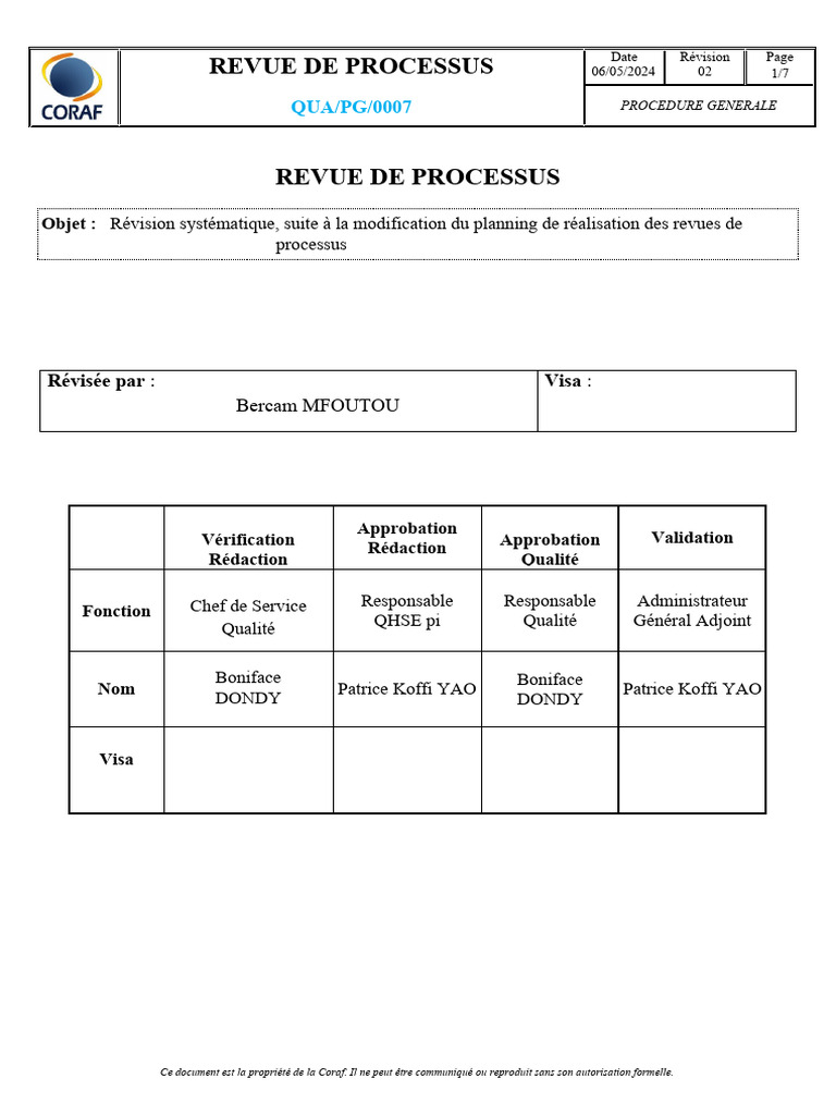 Revue de Processus : Procédure Générale | PDF | Système de management ...