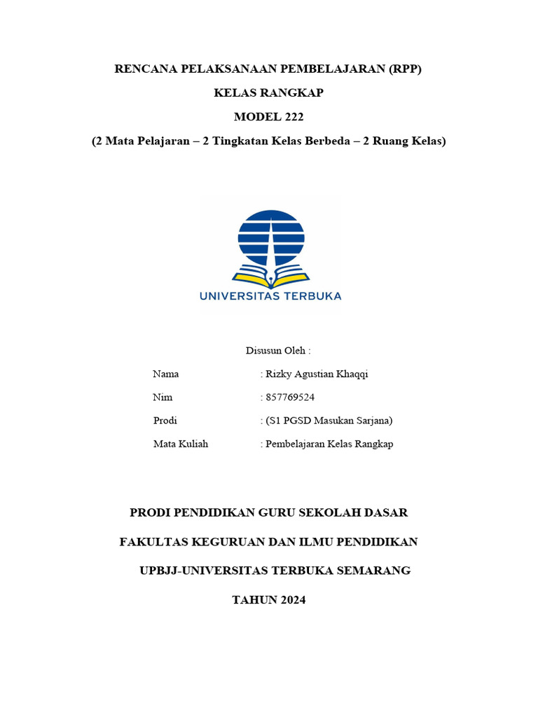 RPP Kelas Rangkap Model 222 | PDF